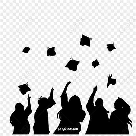 Flat Black Creative Silhouette Of Graduation Cap Thrown By Many Hands