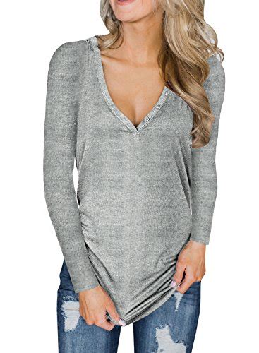 Dellytop Womens V Neck Henley Shirts Long Sleeve Button Up Plain Tunic Tops Tees Buy Online In