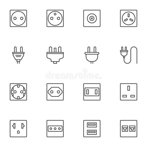 Plug And Socket Types Vector Icons Set Stock Vector Illustration Of