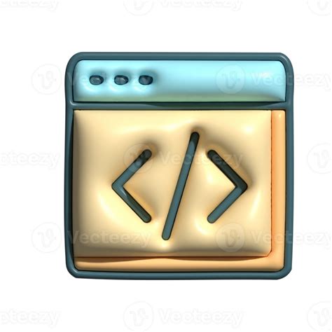 3d Coding Window Icon With Html Code Symbols In Blue And Yellow