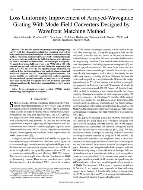 Pdf Loss Uniformity Improvement Of Arrayed Waveguide Grating With Mode Field Converters