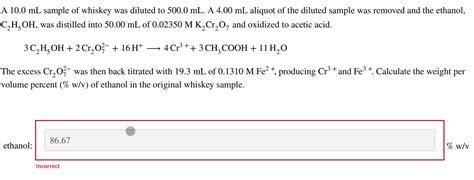 Solved A 100 Ml Sample Of Whiskey Was Diluted To 5000 Ml