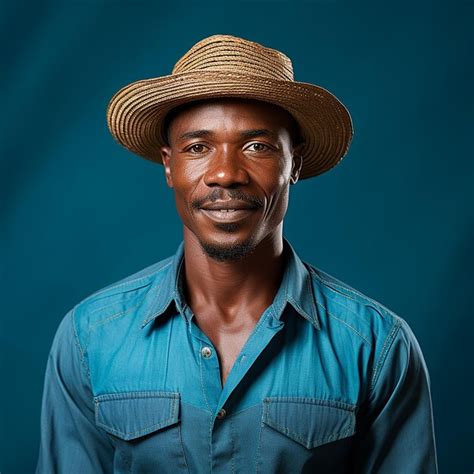 Premium Photo Diligent Agricultural Laborer On Solid Blue Background