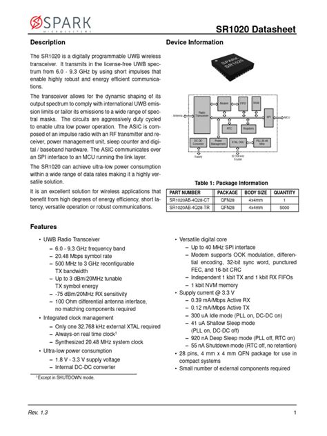 Datasheet Sr1020 Customer Download Free Pdf Ultra Wideband Electrical Engineering