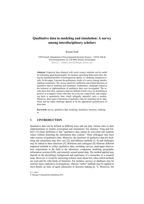 PDF Qualitative Data In Modeling And Simulation A Survey Among Interdisciplinary Scholars