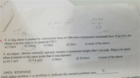 Solved 10 8 A 2kg Object Is Pushed By A Horizontal Force
