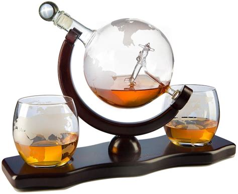 Etched World Decanter Whiskey Globe Whiskey T Set Globe Etsy