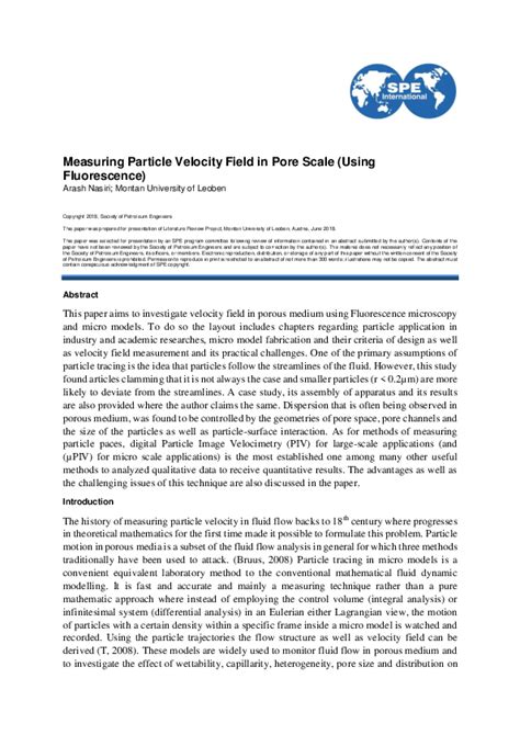 Pdf Title Measuring Particle Velocity Field In Pore Scale Using