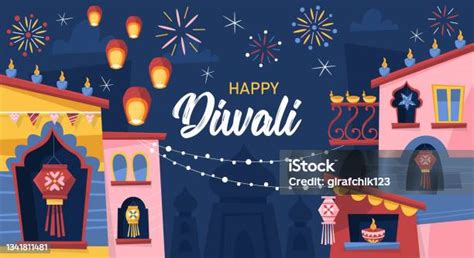 휴일장식 인도 마을디왈리 힌두교 축제 개념 인사말 카드 배너 또는 포스터 템플릿 디자인 디왈리에 대한 스톡 벡터 아트 및 기타 이미지 디왈리 벡터 축하 Istock