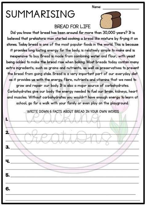 Summarizing Text Worksheets