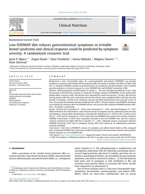 Pdf Low Fodmap Diet Reduces Gastrointestinal Symptoms In Irritable