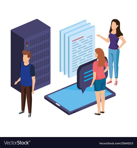 People With Smartphone And Data Server Royalty Free Vector