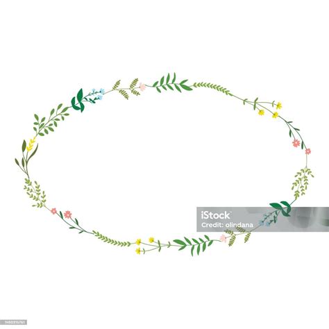 파스텔 색상의 다양한 야생화에서 타원형 꽃 프레임 부활절 휴일을 위한 복사 공간이 있는 카드 템플릿 야생화에 대한 스톡 벡터