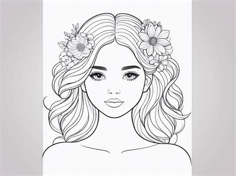 Premium Photo Girl With Flowers In Her Hair Coloring Book Line Art