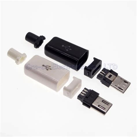 100set 4 In 1 Micro USB Male Plug With Plastic Shell DIY Usb Socket Connector In Data Cables