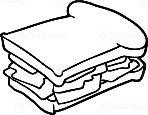 Dibujo Lineal De Un Sándwich De Tomate Con Queso Y Jamón 45130891 Png