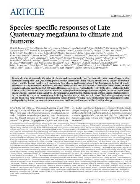 Pdf Species Specific Responses Of Late Quaternary Megafauna To