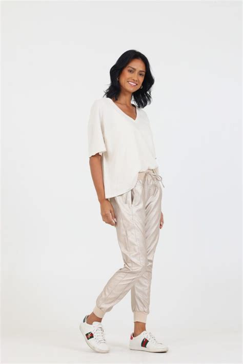 Suzy D Metallic Gold Joggers • Glam And Grace