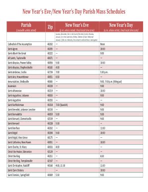 Fillable Online New Year S Eve New Year S Day Parish Mass Schedules Fax