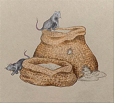 Иллюстрация мышки и мешки с мукой в стиле графика | Illustrators.ru