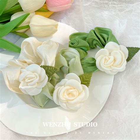 高级感玫瑰花大肠发圈女韩国新款简约气质发绳头饰扎头发皮筋头绳 虎窝淘