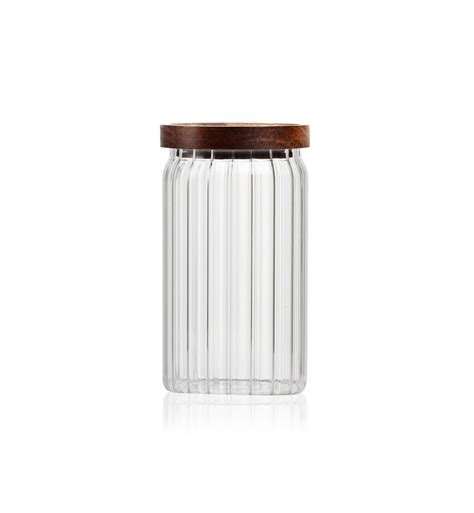 Consol Glass Round Ribbed Canister 800ml With Acacia Lid The Consol