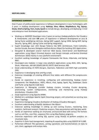 Sunshine Consulting Mopuru Babu Cv Java J2ee Spring Bigdata Scala PDF