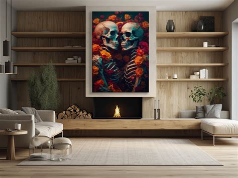 Floral Couple Skull Painting Skull Art Print Skull Canvas Print