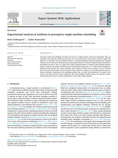 Pdf Experimental Analysis Of Tardiness In Preemptive Single Machine