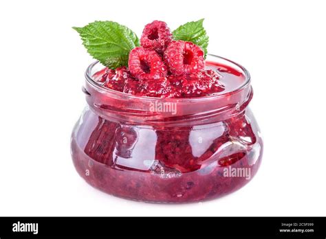 Healthy And Freshly Produced Homemade Raspberry Jam On White Stock