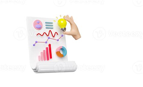 3d Checklist With Light Bulb Charts Graph Analysis Business Financial
