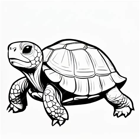 Tortoise Outline Black And White Cute Coloring Book Premium Ai