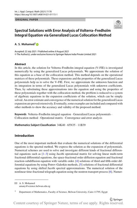 Spectral Solutions With Error Analysis Of Volterra Fredholm Integral