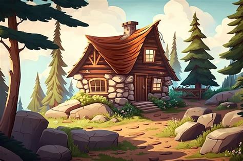 Premium Ai Image Cozy Cabin Nestled In A Lush Forest Setting