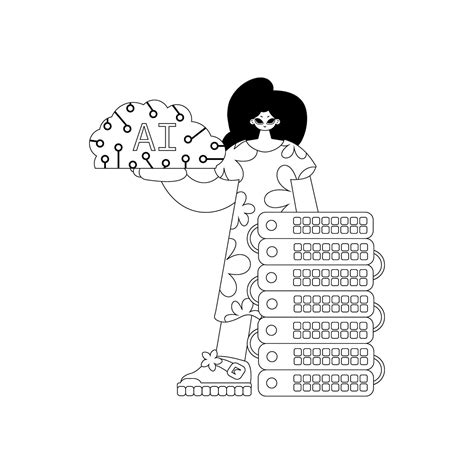 Girl And Ai Server In A Linear Vector Style Inspired By Artificial