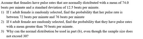 Solved Assume That Females Have Pulse Rates That Are