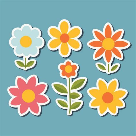 Premium Vector Cute Flowers Sticker Set Floral Collection