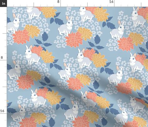 Light Blue Bunnies Fabric Spoonflower