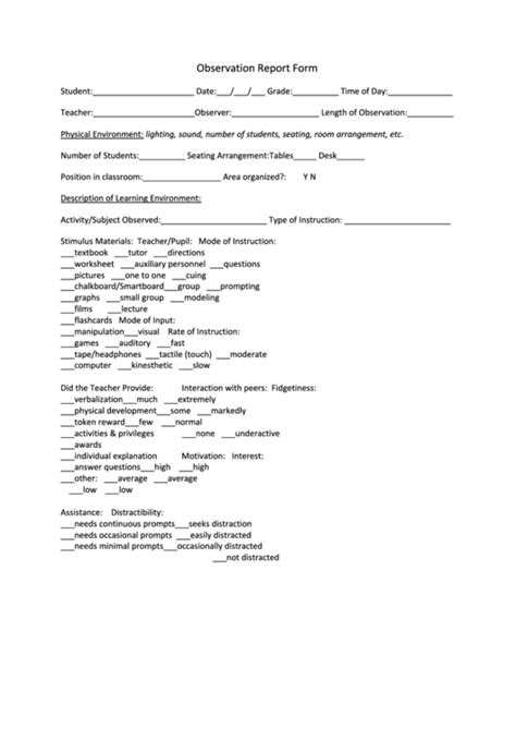Observation Report Form Template Printable Pdf Download