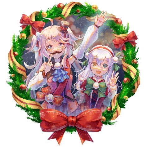 Safebooru 2girls Black Eyes Christmas Christmas Wreath Detached