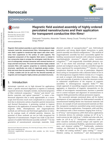 Pdf Magnetic Field Assisted Assembly Of Highly Ordered Perco Lated