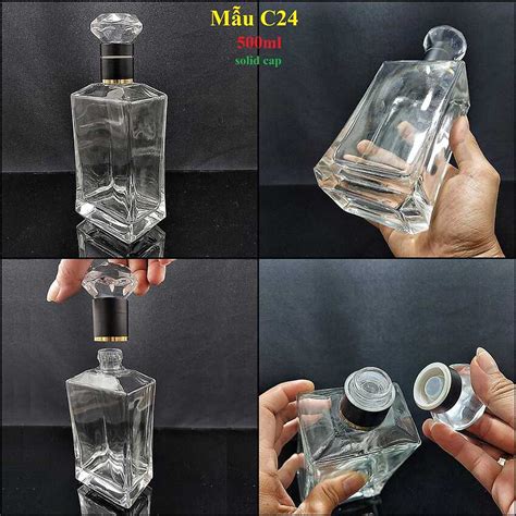 Bình Đựng Rượu Thủy Tinh 500ml Combo 3 Cái Hình Hộp Nắp đặc Giác Kim