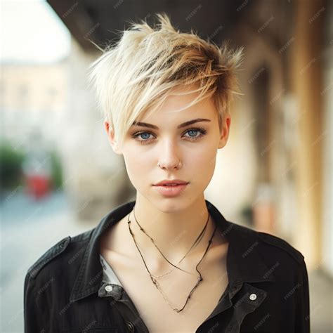 Premium Photo Blondehaired Woman In Black Shirt