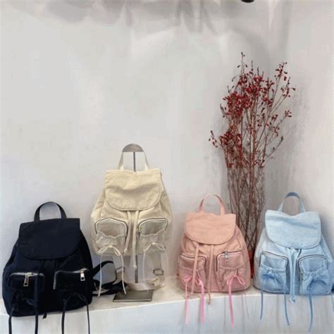 셔링 투포켓 리본 캔버스 바스락 미니 캐주얼백팩 5color 에이블리