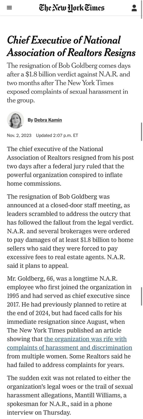 Che New Gimes Chief Executive Of National Association Of Realtors