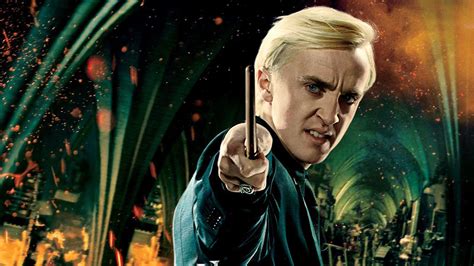 Draco Malfoy With Wand In Lightning Background Hd Draco Malfoy