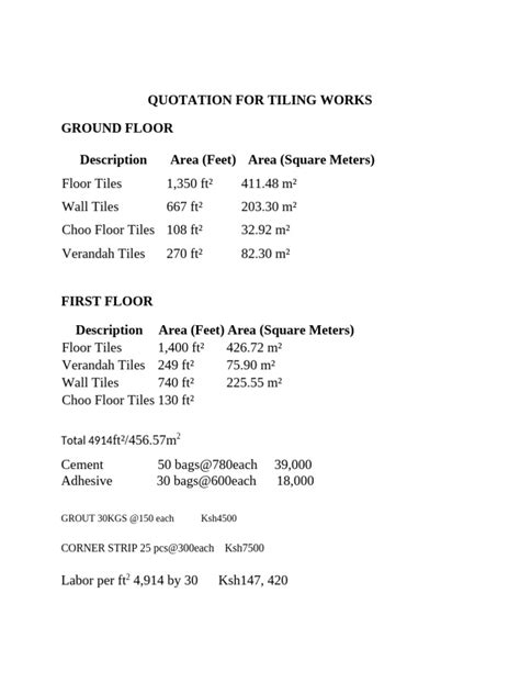 Quotation For Tiling Works Pdf