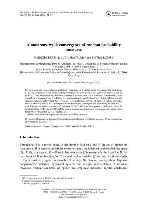 PDF Almost Sure Weak Convergence Of Random Probability Measures