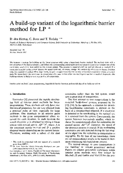 Pdf A Build Up Variant Of The Logarithmic Barrier Method For Lp