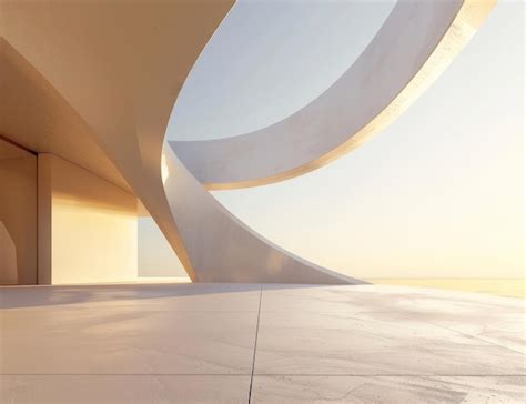 White Curved Building With Smooth Lines Floating In The Sky Against A